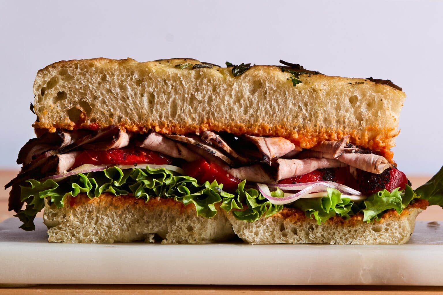 Tri-Tip Steak Sandwich on Grand Central Focaccia Bread