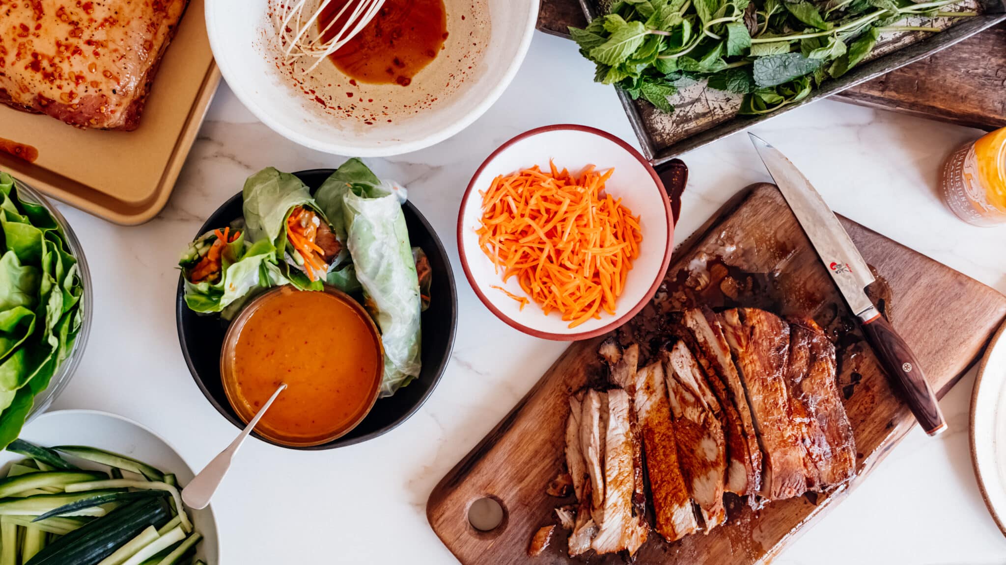 Pork Loin Fresh Spring Rolls with Peanut Sauce
